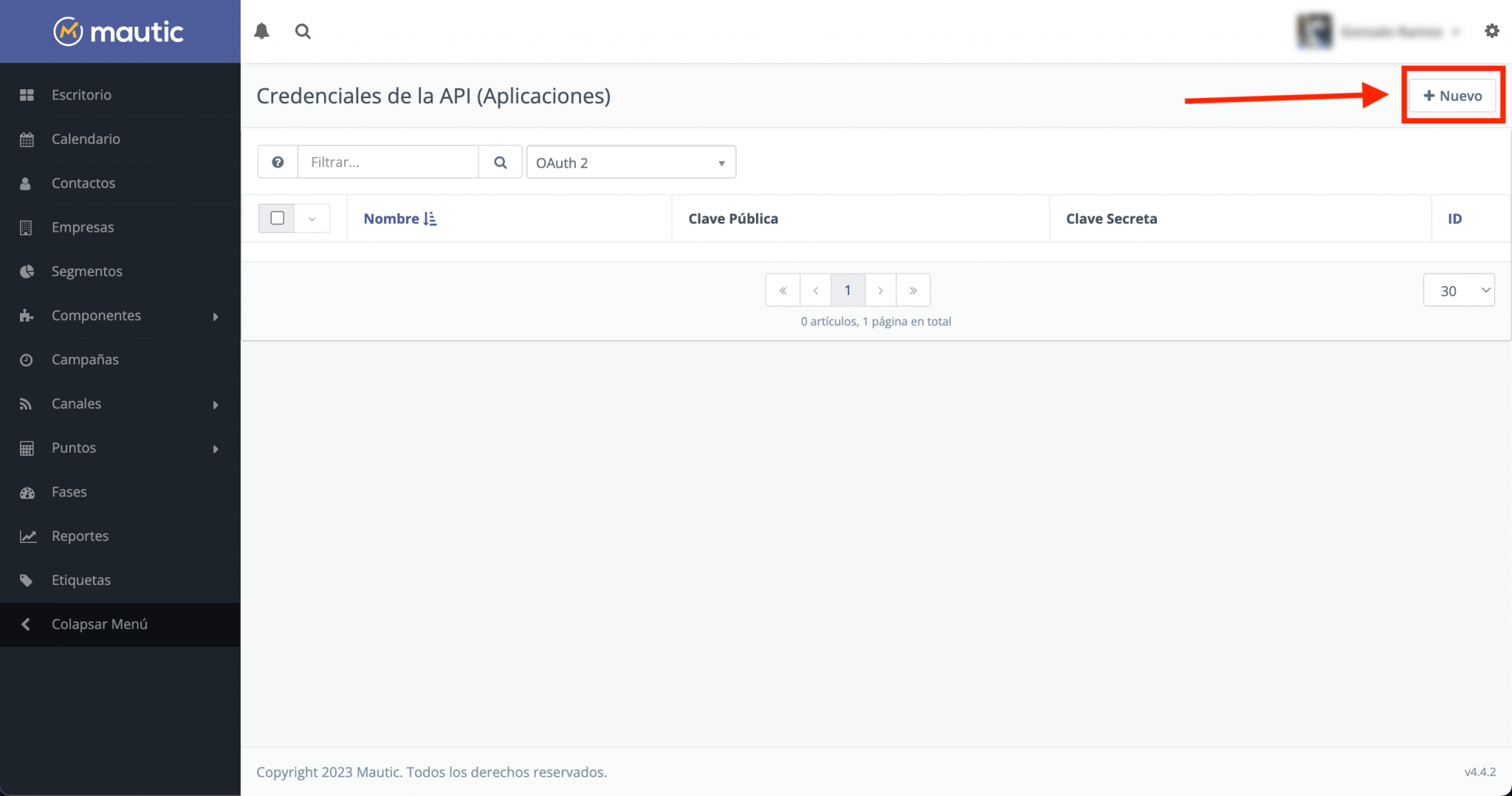 Crear API key en Mautic para aplicaciones externas - Guías Mautic Webempresa