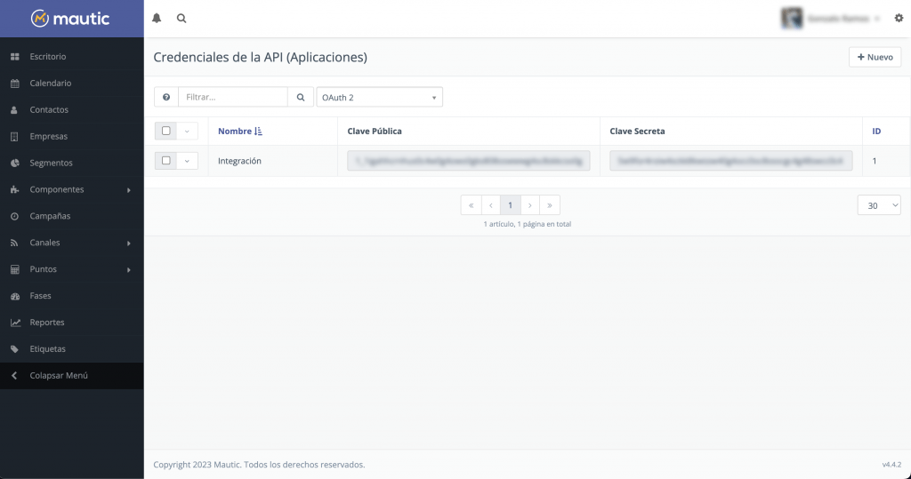 Crear API key en Mautic para aplicaciones externas - Guías Mautic Webempresa