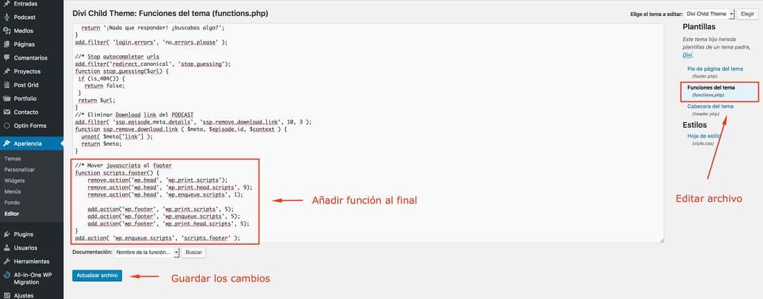 Elimina los recursos que bloquean el renderizado wordpress