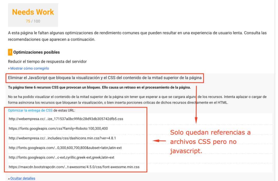 Elimina los recursos que bloquean el renderizado wordpress