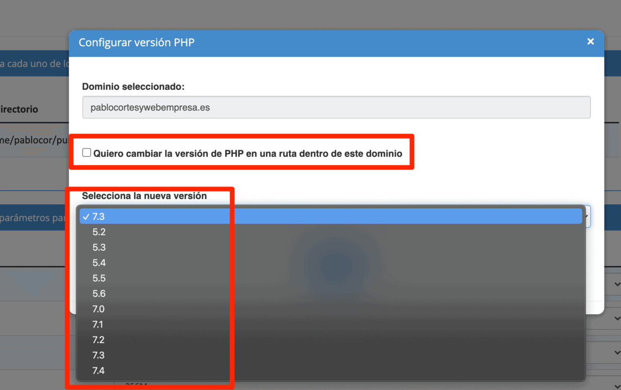 Actualizar versión de PHP WordPress - Webempresa