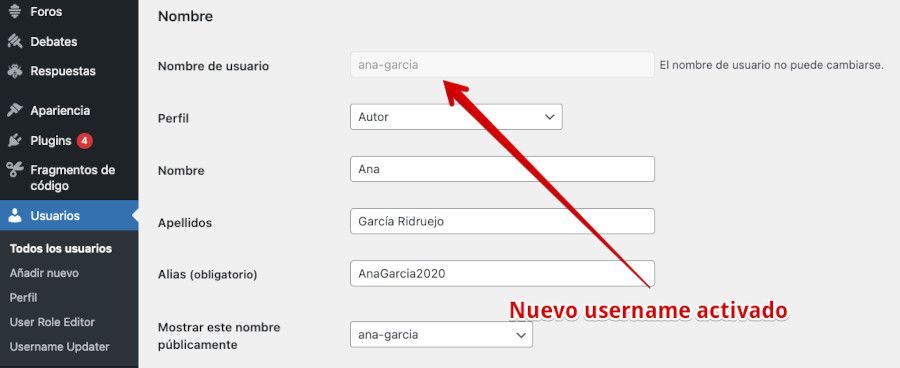 Cómo cambiar el nombre de un usuario en WordPress - Webempresa